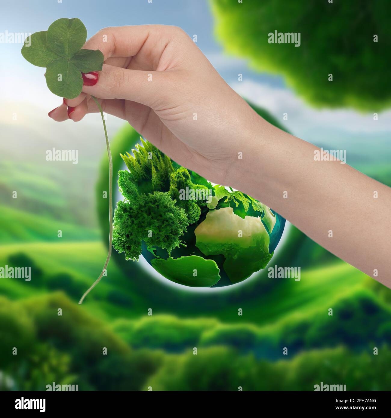 Ecology concept - A metaphorical ecological themed image - Green world ...