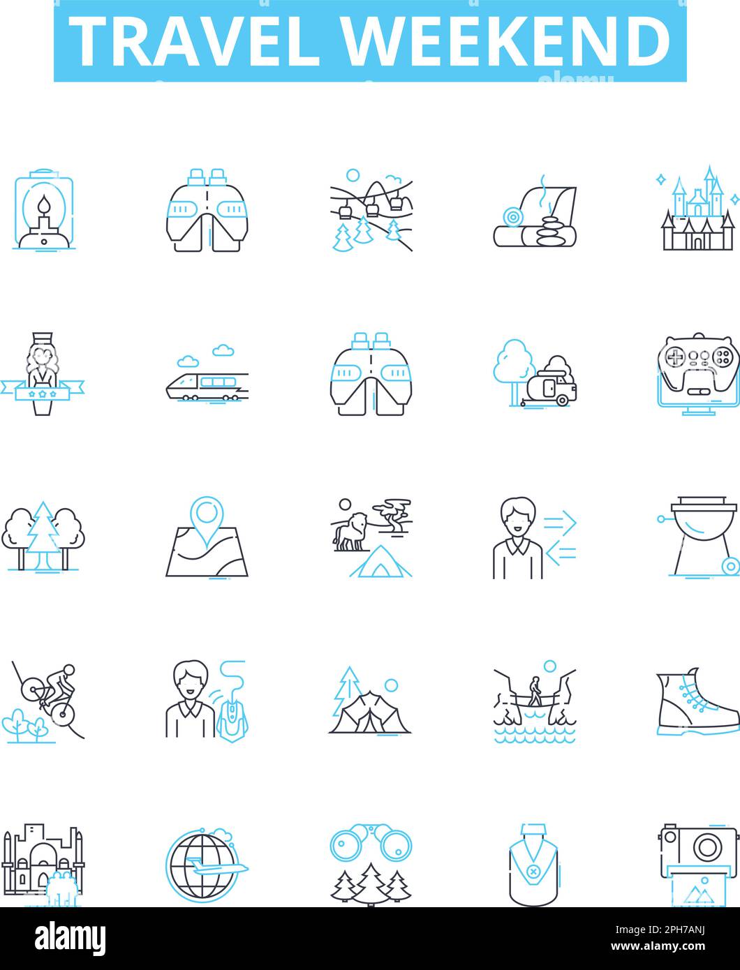 Travel weekend vector line icons set. Vacation, Trip, Weekender ...