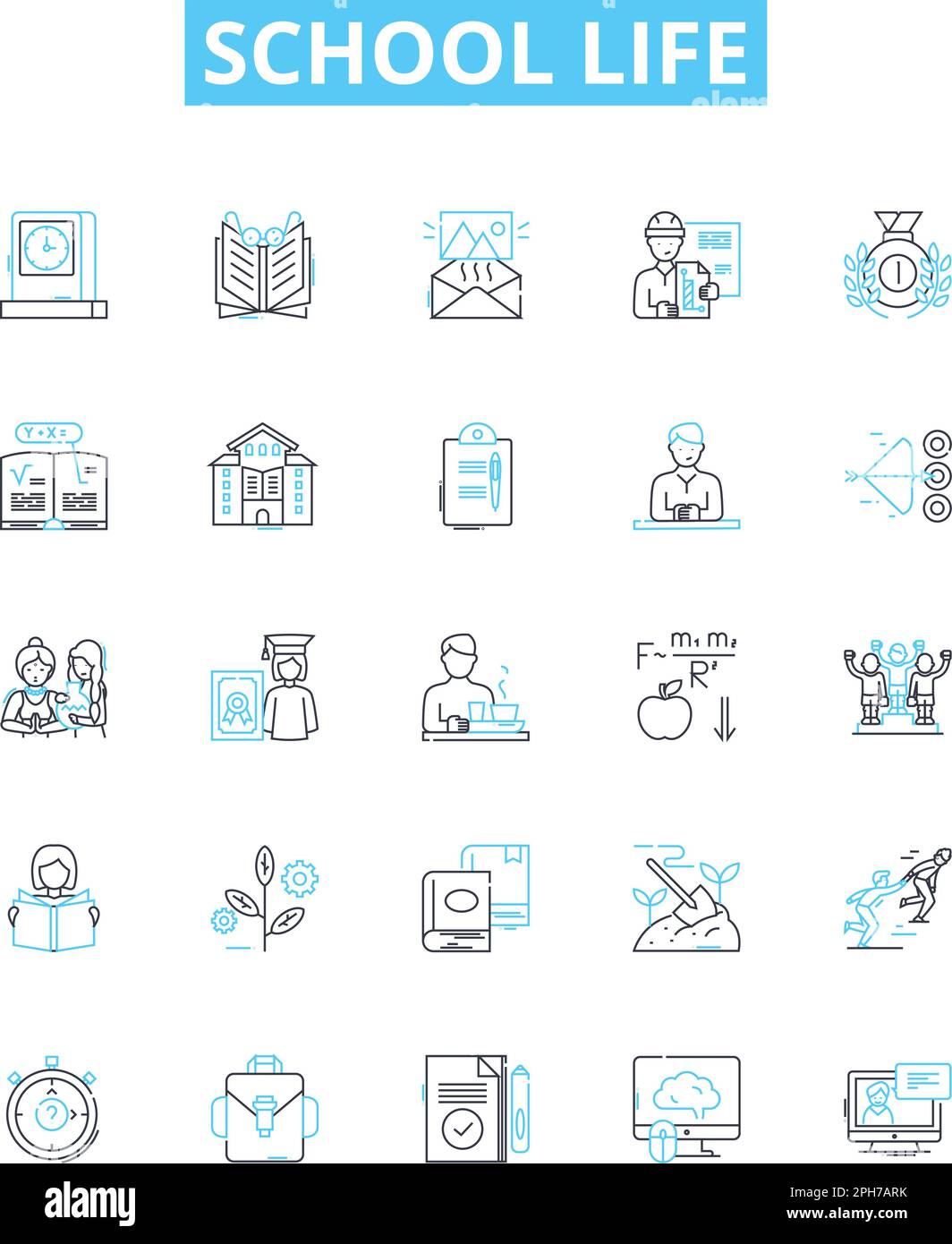 School life vector line icons set. learning, friends, education ...