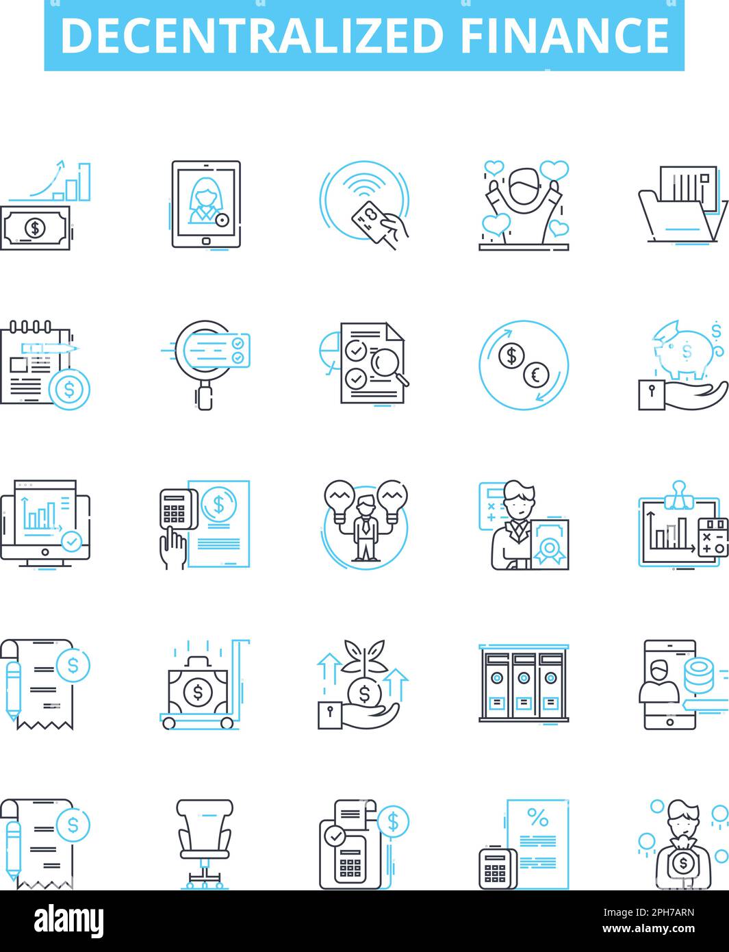 Decentralized Finance Vector Line Icons Set Defi Blockchain Crypto Smart Contracts
