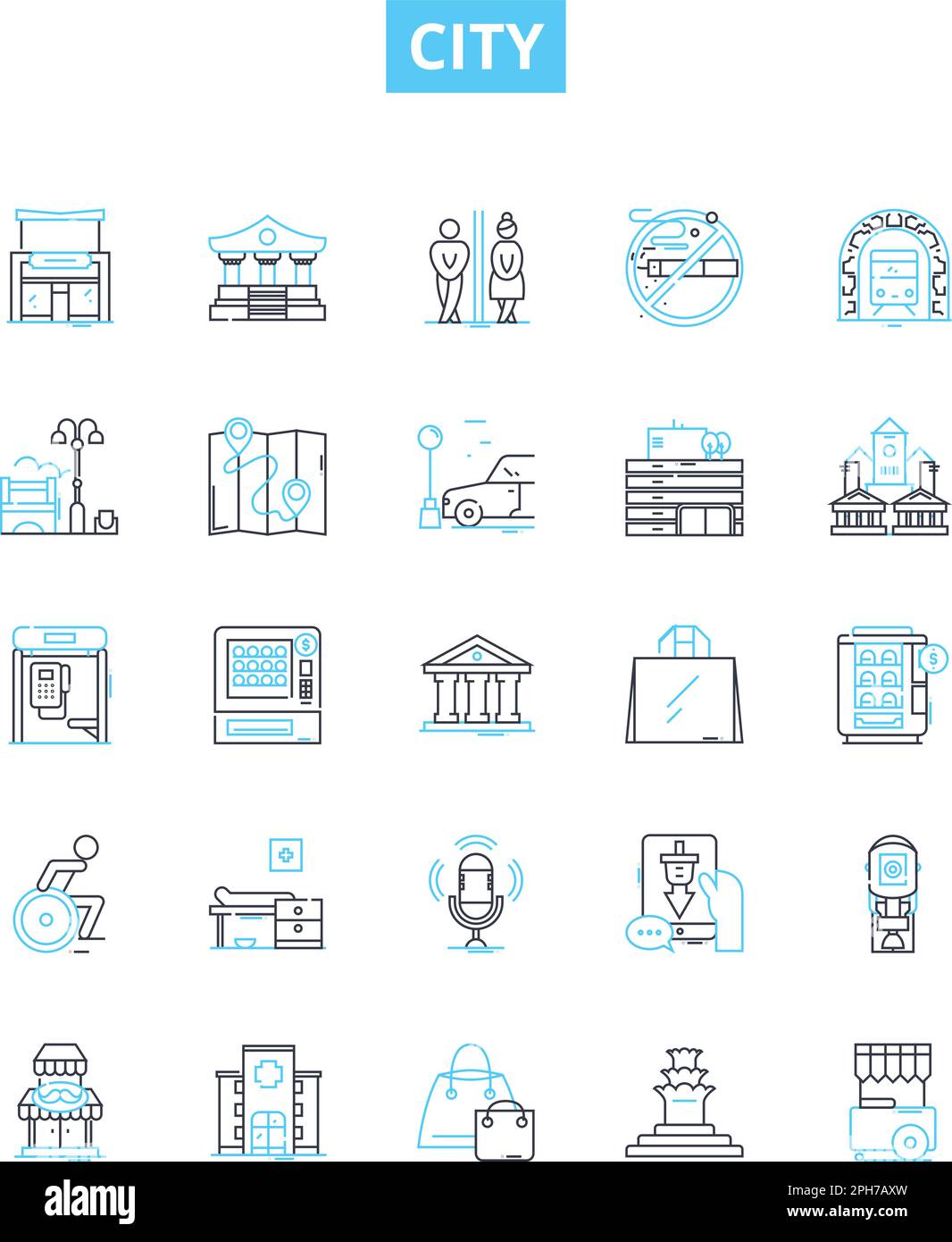 City vector line icons set. Town, Municipality, Metropolis, Urban ...