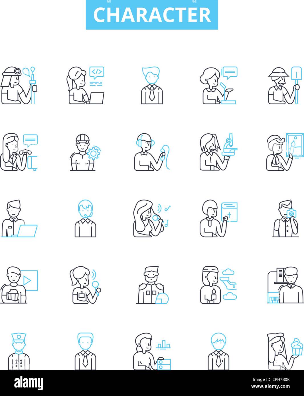 Character vector line icons set. Personality, behaviour, trait ...