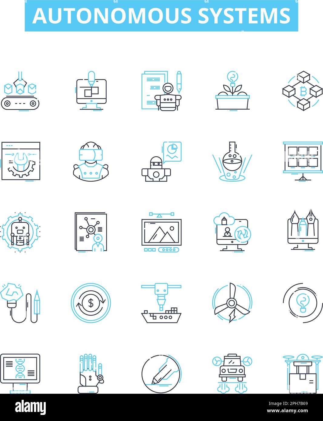 Autonomous Systems Vector Line Icons Set Autonomous Systems Robotics Ai Unmanned Learning