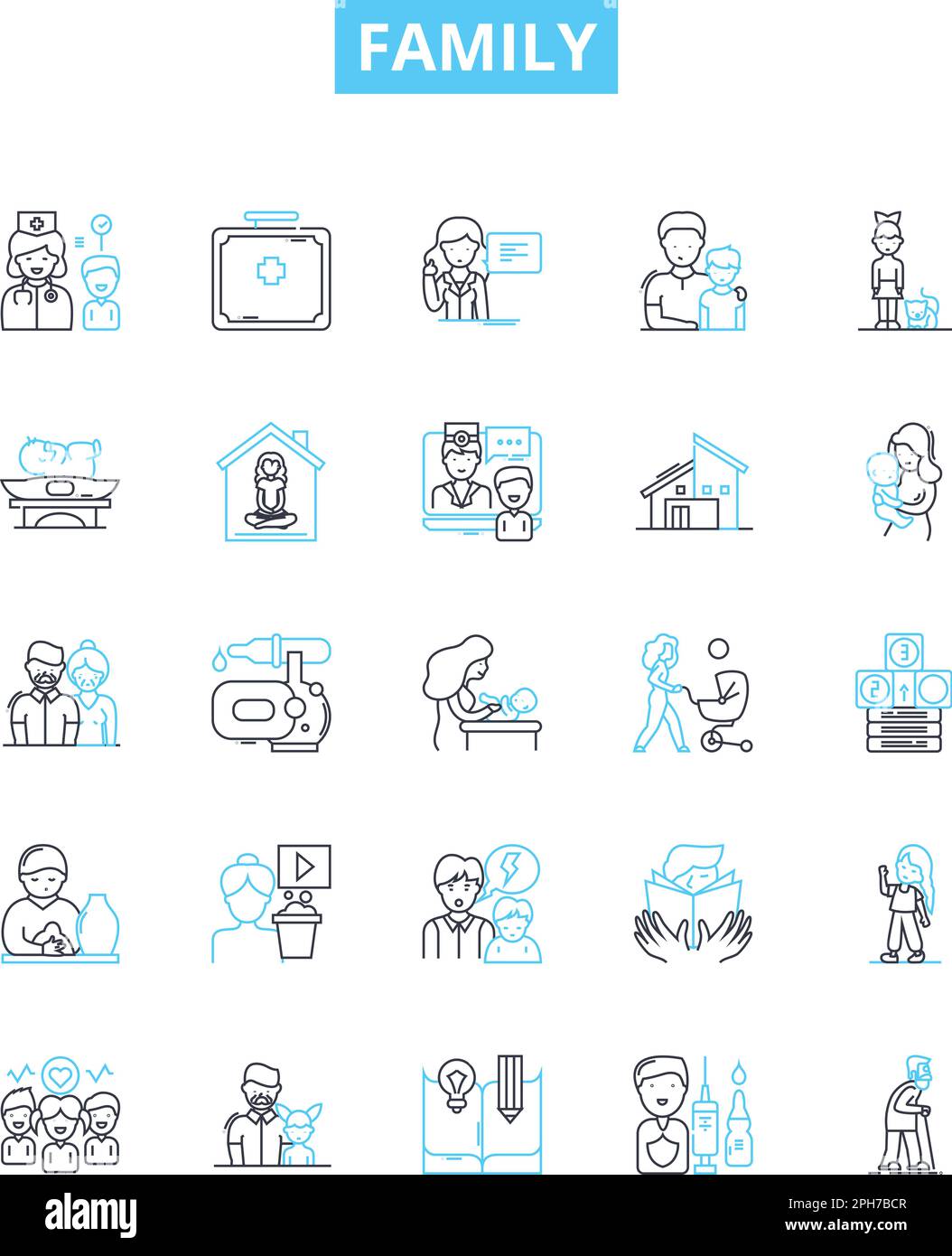Family vector line icons set. kinship, relatives, clan, folks, lineage ...