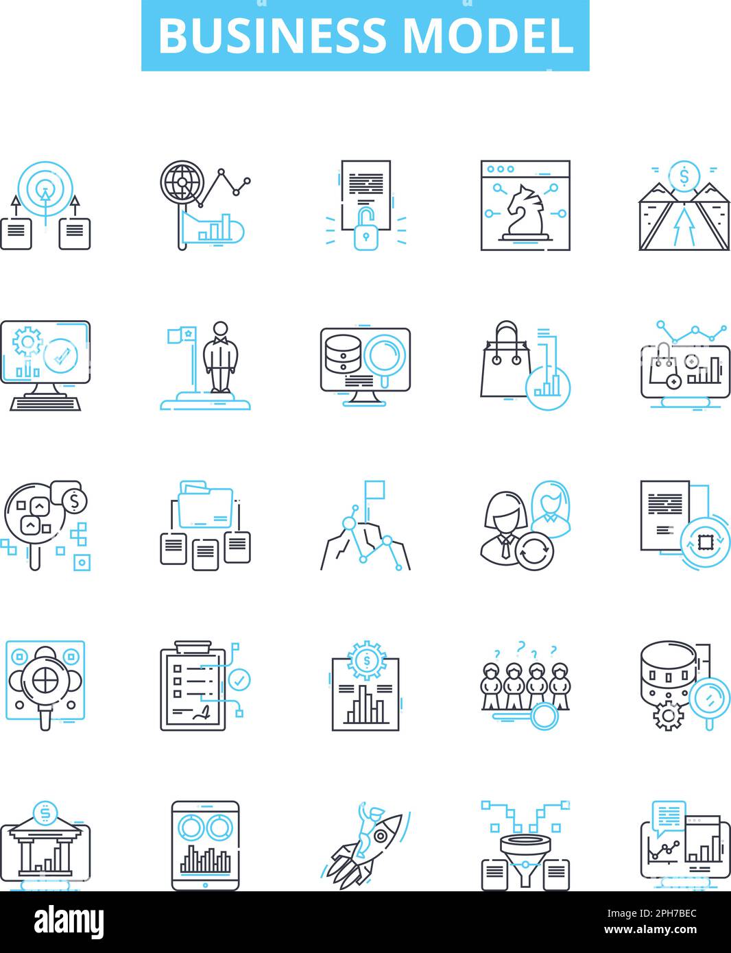 Business model vector line icons set. Business, model, strategy ...