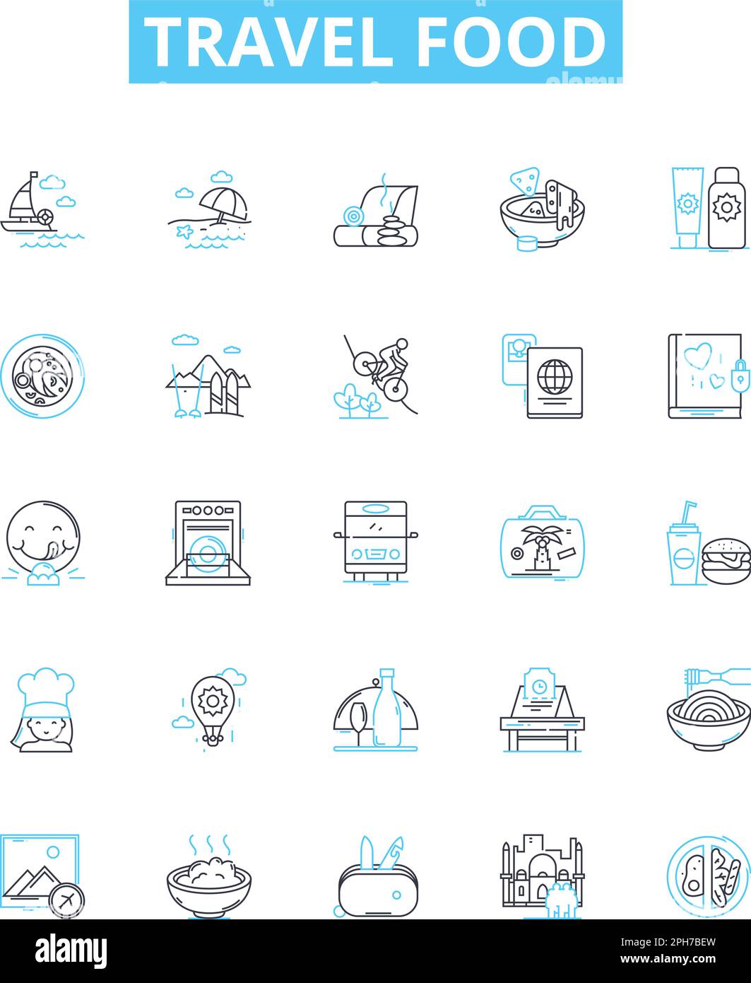 Travel food vector line icons set. Voyage, Cuisine, Meal, Taste ...