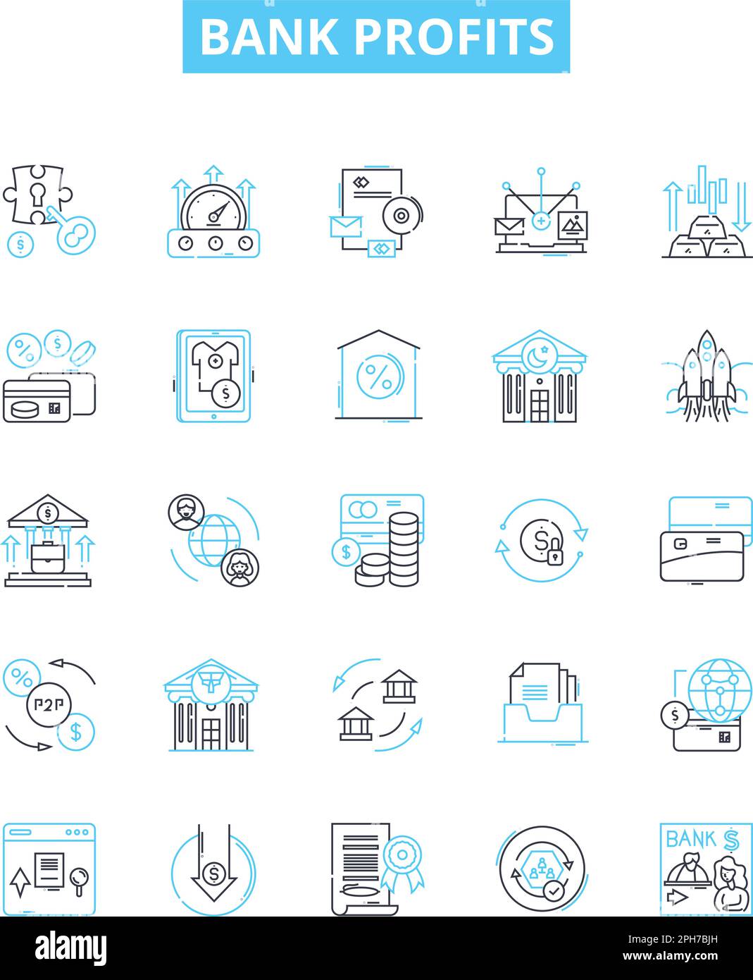 Bank profits vector line icons set. Bank, Profits, Gain, Return, Yield ...