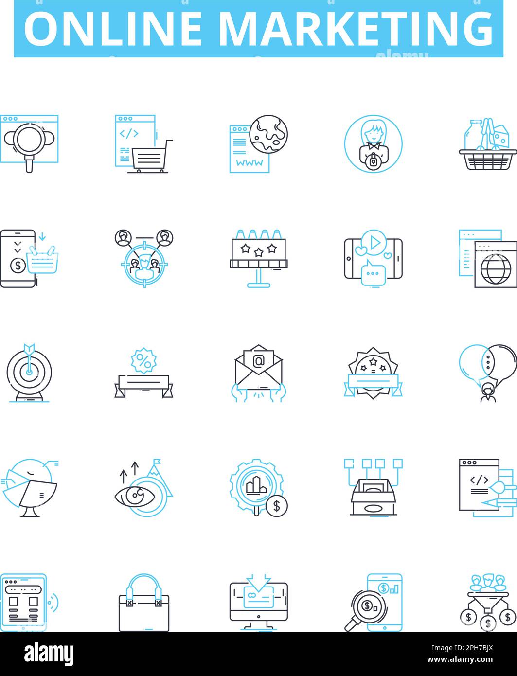 Online marketing vector line icons set. Digital, Advertising, Social, Media, SEO, SEM, Analytics ...