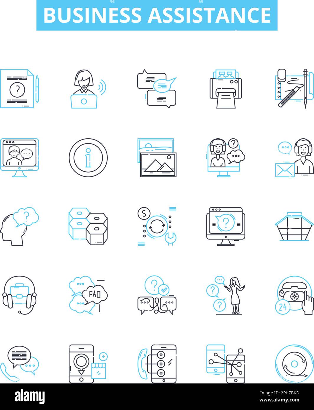 Business assistance vector line icons set. Mentoring, Consulting, Advisory, Coaching, Support ...
