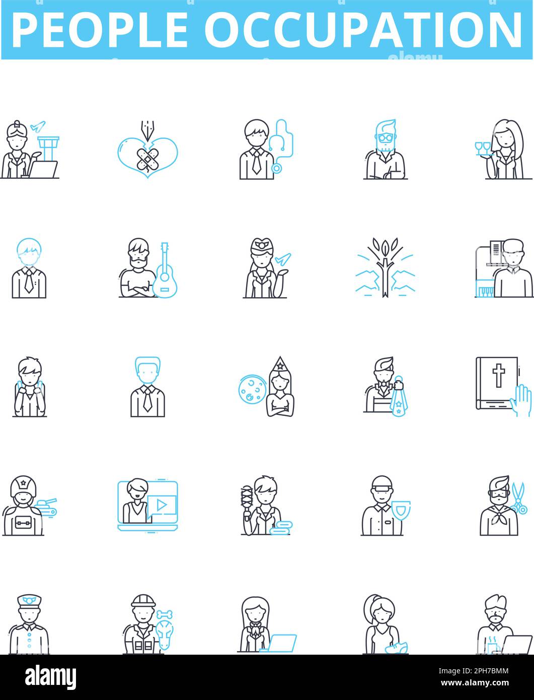 People occupation vector line icons set. Professor, Nurse, Pilot ...
