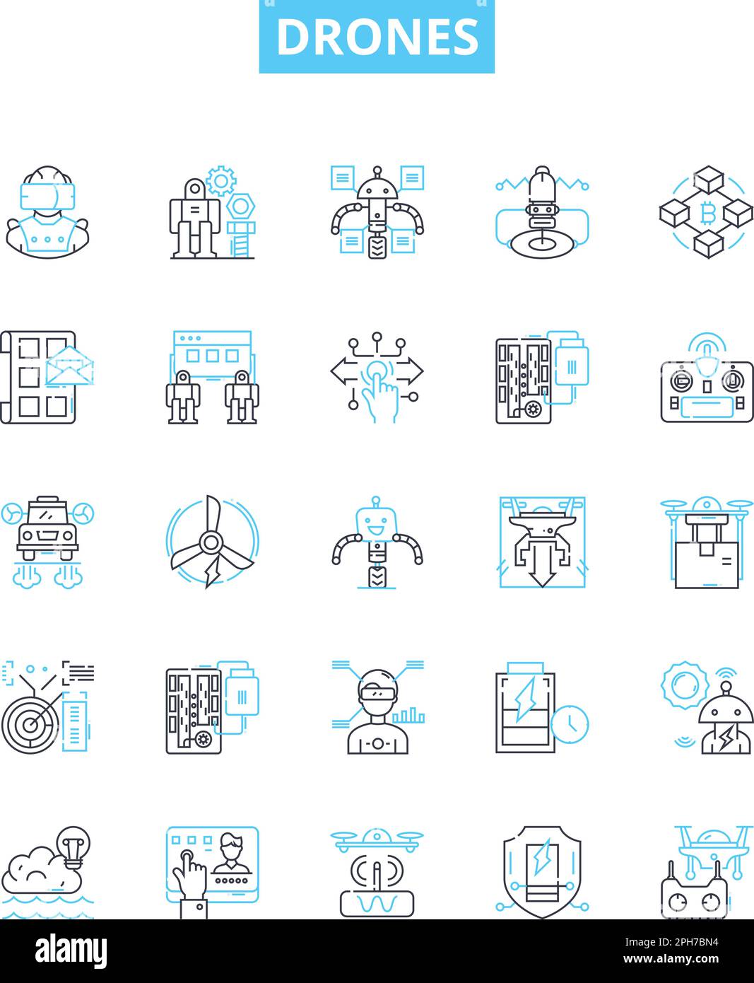 Drones vector line icons set. Drones, quadcopters, UAVs, flying robots ... Drones vector line icons set. Drones, quadcopters, UAVs, flying robots ...