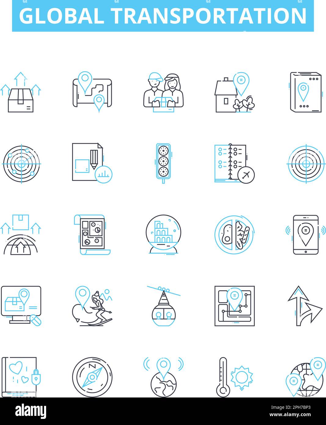 Global transportation vector line icons set. Logistics, Fleet, Shipping ...