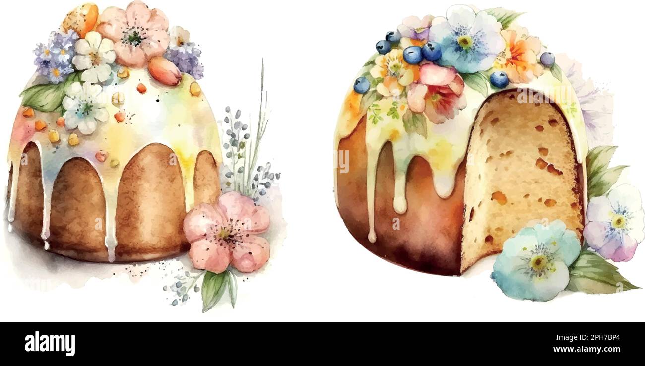 Easter cake hand-drawn watercolor. Vectorized watercolor drawing Stock ...