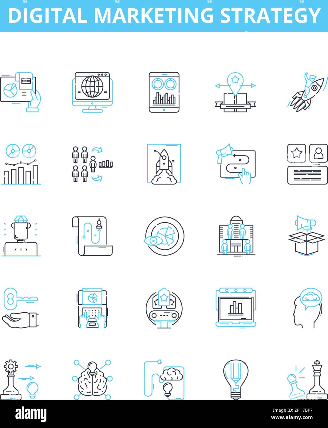 Digital marketing strategy vector line icons set. Digital, Marketing ...
