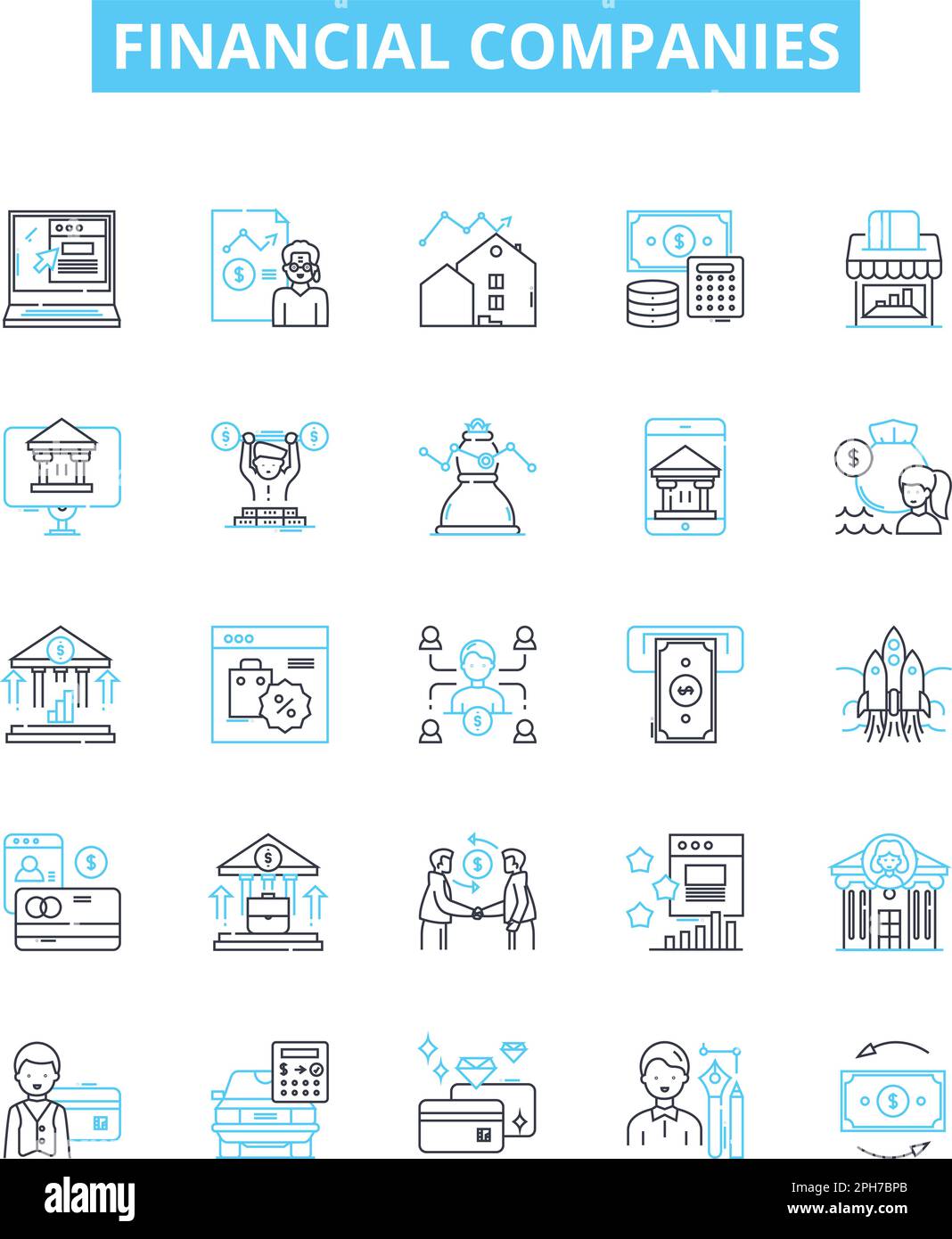 Financial companies vector line icons set. Banking, Financing ...