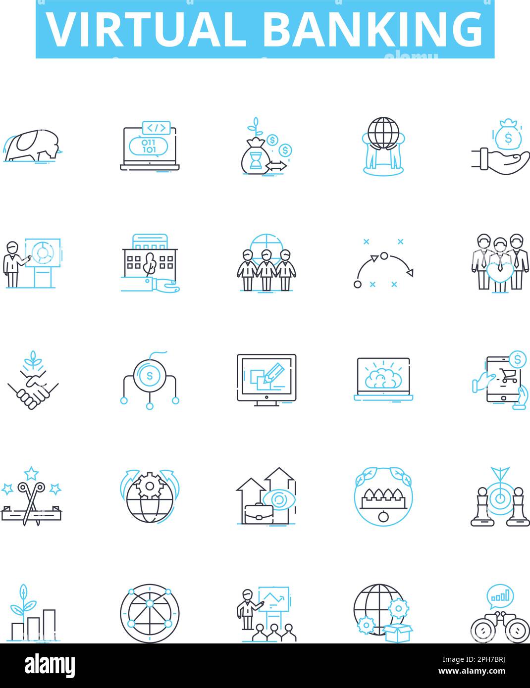 Virtual banking vector line icons set. Virtual, Banking, Online ...