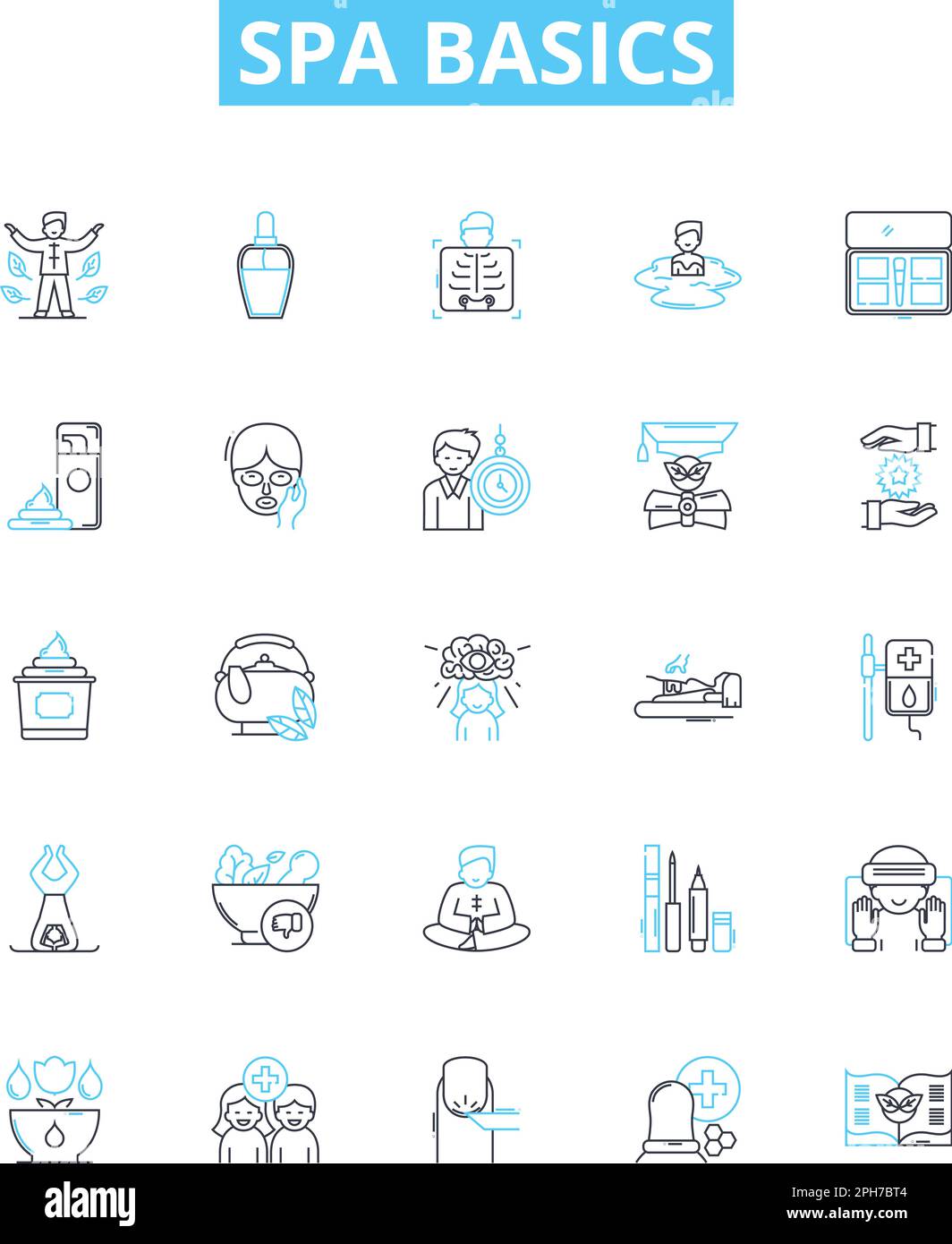 Spa basics vector line icons set. Spa, Services, Treatments, Massage, Facials, Manicures ...