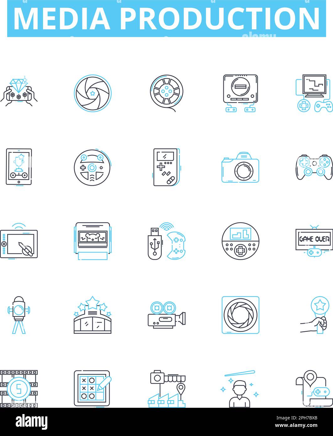 Media Production Vector Line Icons Set Filming Animation Editing
