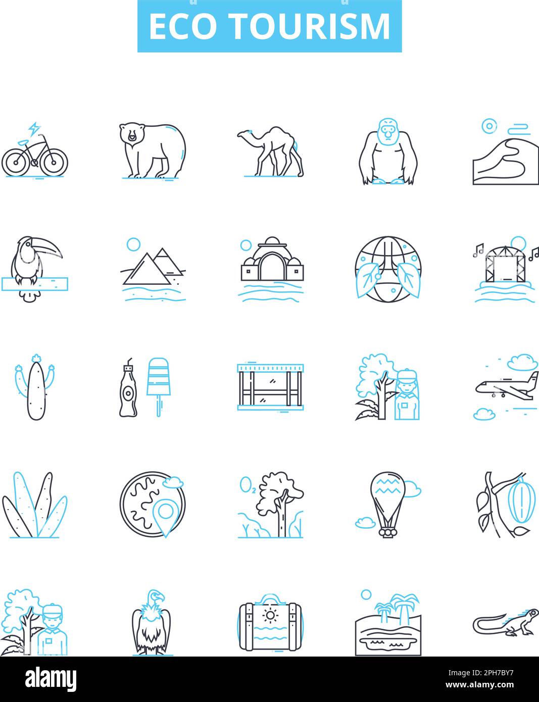 Eco tourism vector line icons set. Eco-tourism, conservation ...