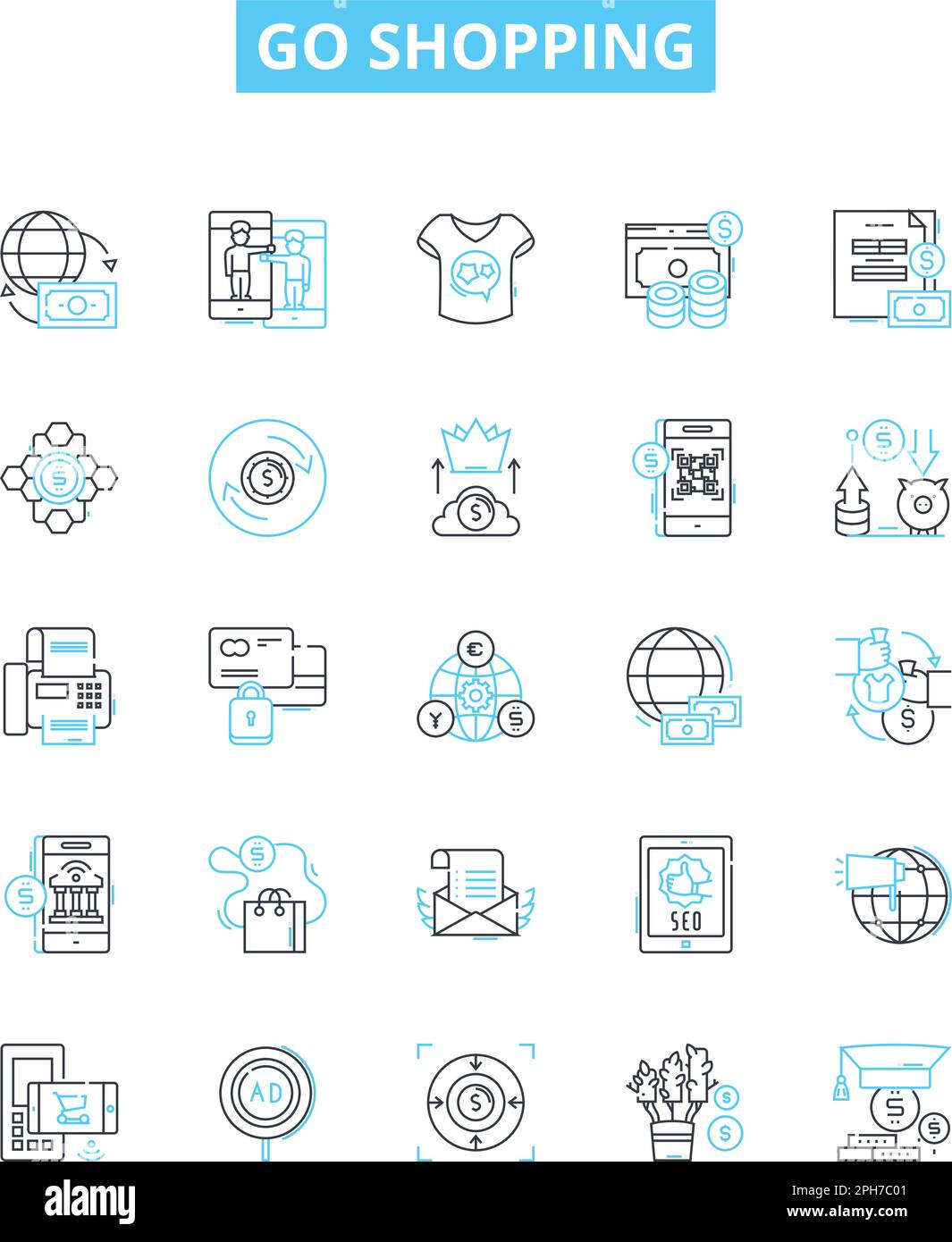 Go shopping vector line icons set. Shopping, Buy, Go, Gather, Purchase ...