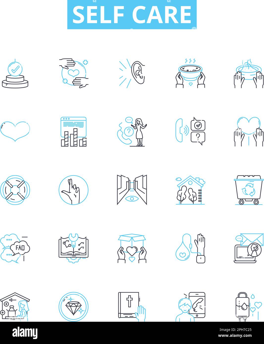 Self Care vector line icons set. Wellness, Hygiene, Exercise ...