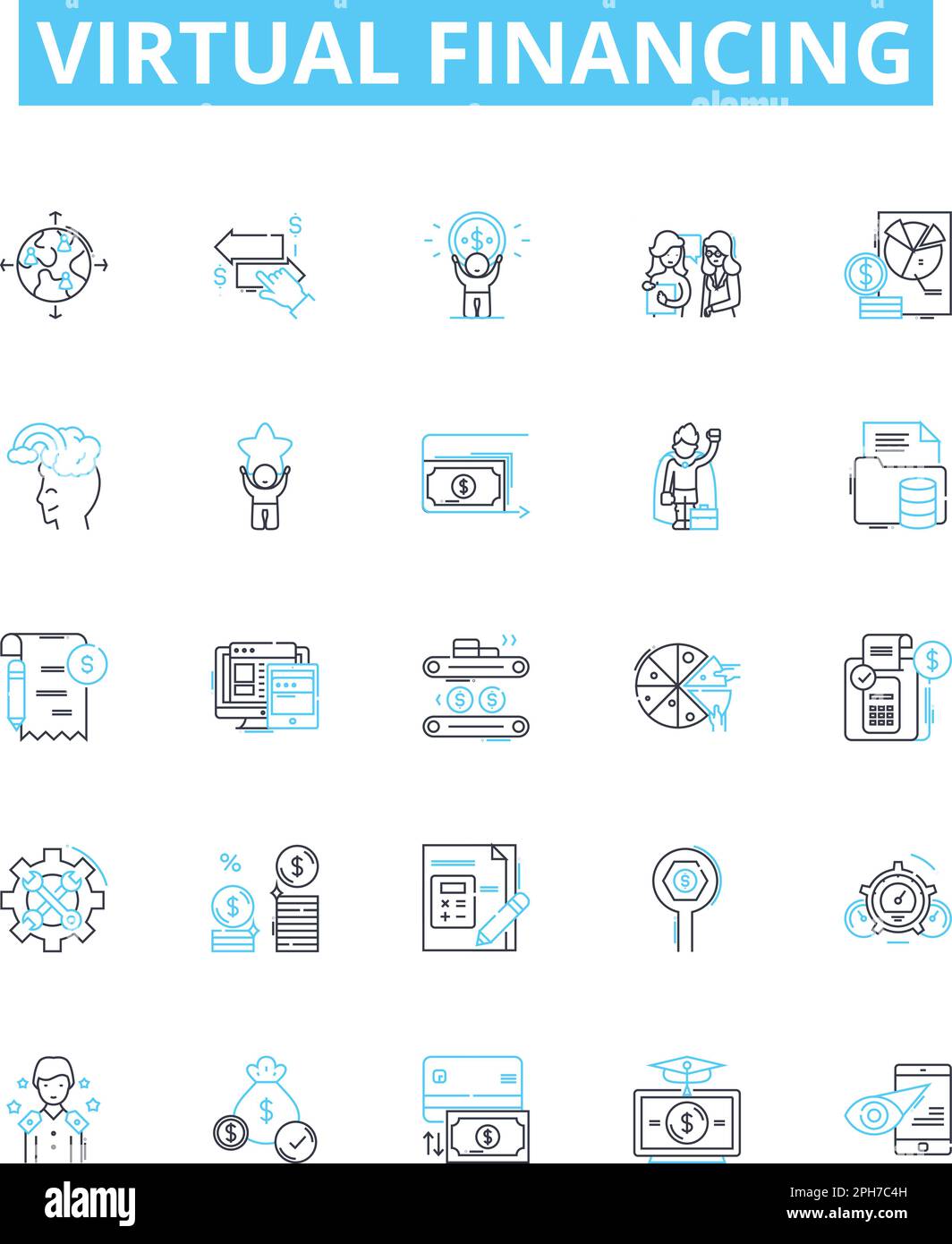 Virtual financing vector line icons set. Virtual, Financing, Money ...