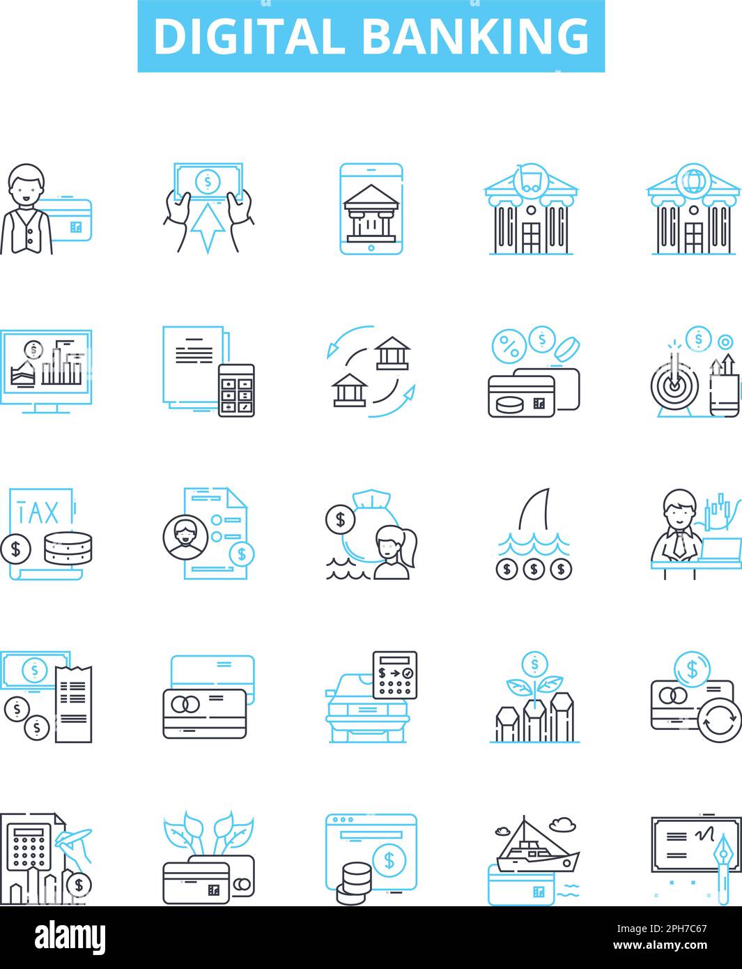 Digital banking vector line icons set. Digital, Banking, Online ...