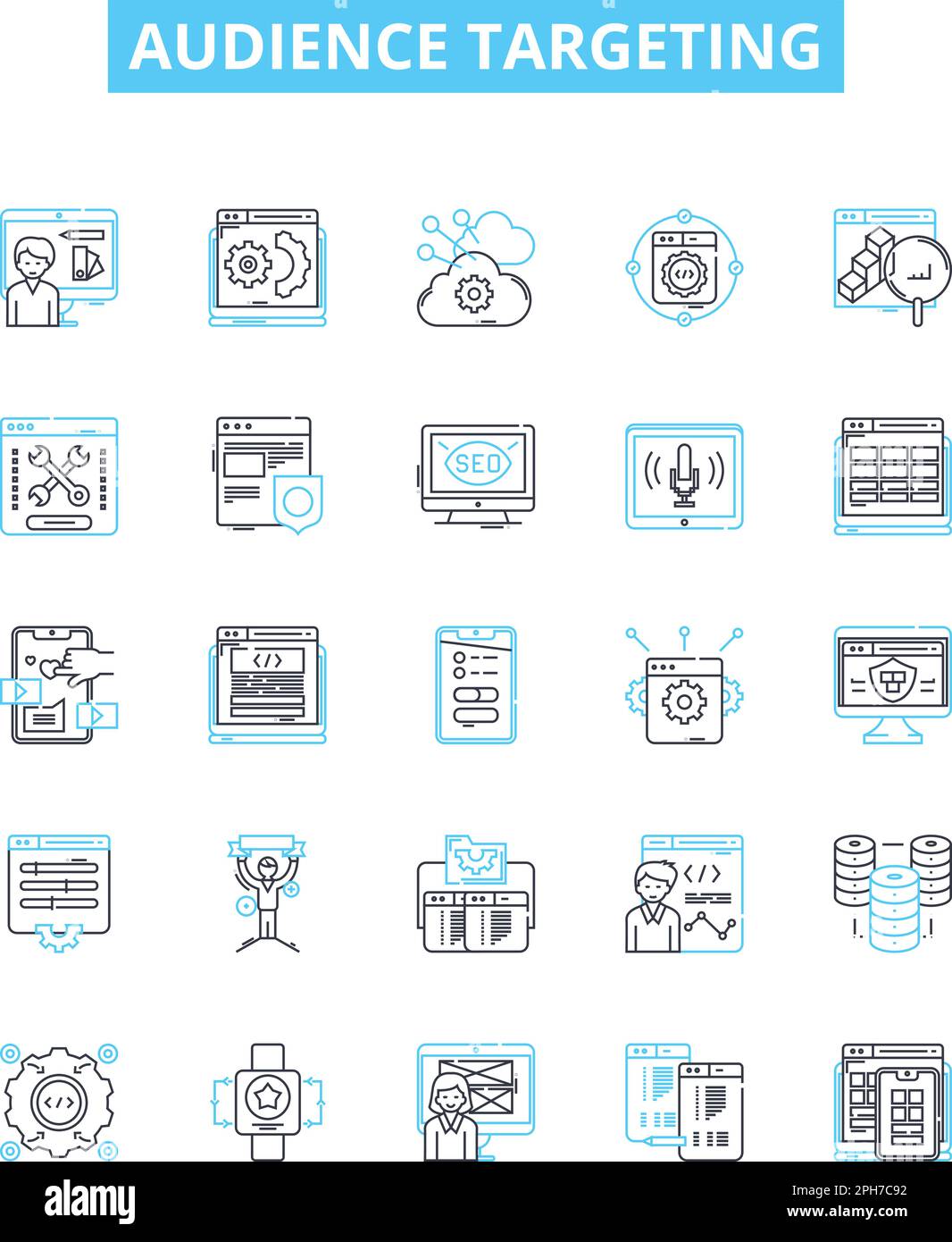 Audience targeting vector line icons set. Audience, targeting, segmentation, profiling ...