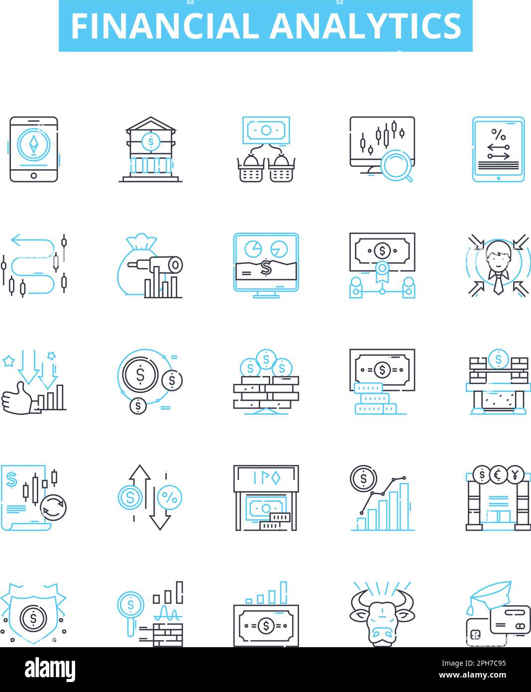 Financial analytics vector line icons set. Financial, Analytics ...