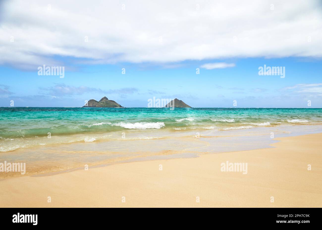 Lanikai Beach with the Mokulua Islands in the background on the ...