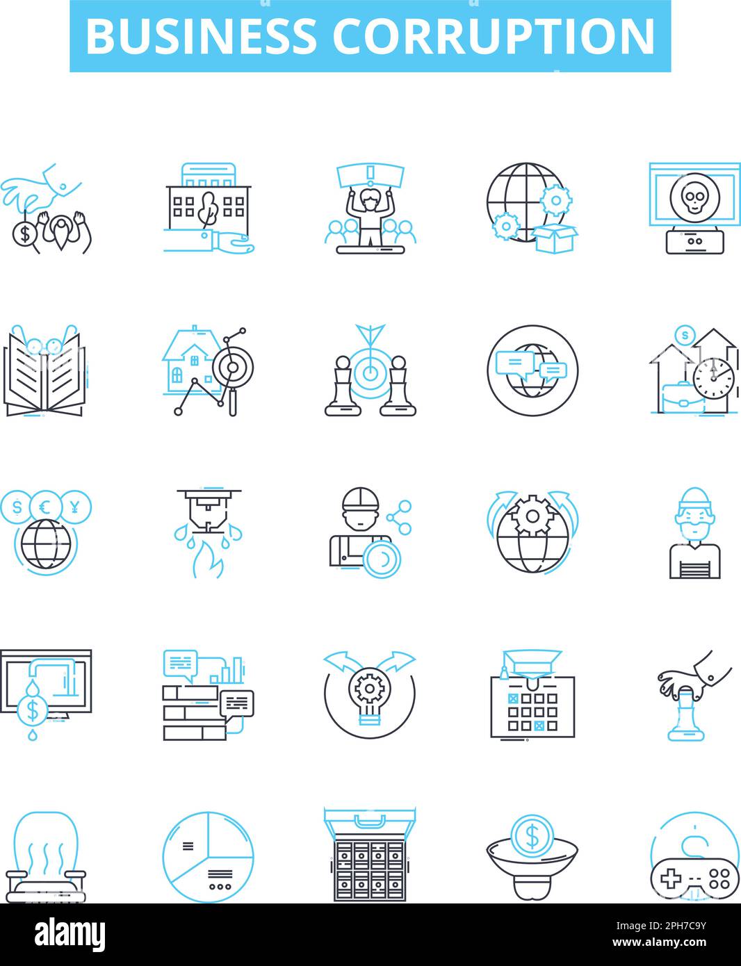 Business corruption vector line icons set. Bribery, Fraud, Embezzlement, Extortion, Collusion ...
