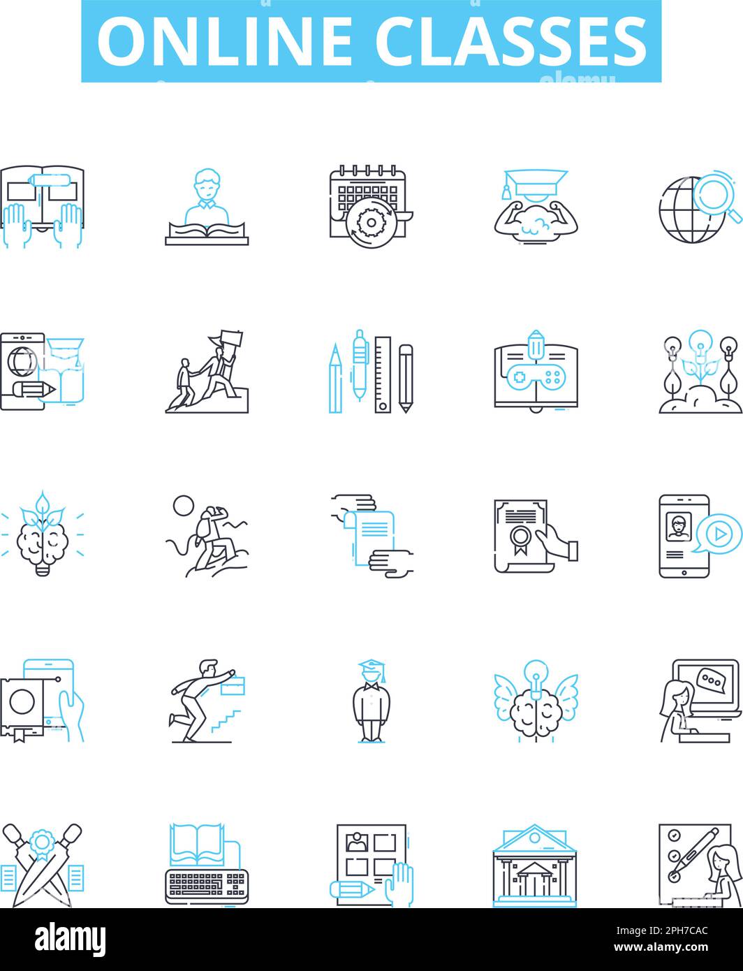 Online Classes Vector Line Icons Set Online Classes Learning