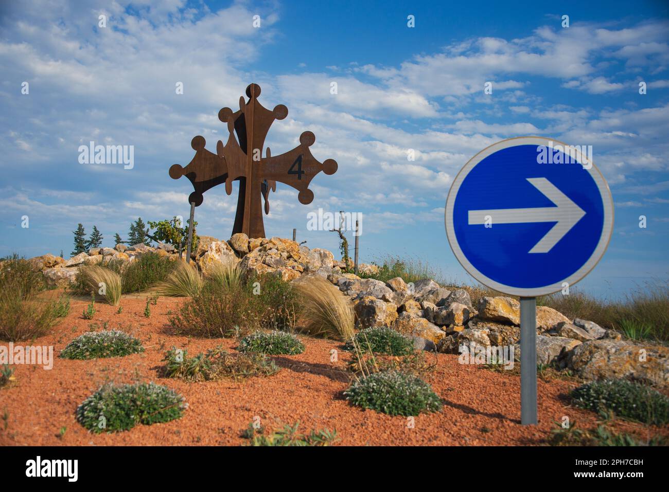An Occitan cross at a roundabout near the city of Narbonne. This symbol ...