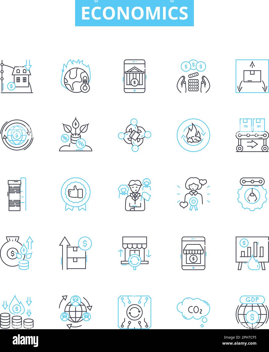 Economics vector line icons set. Economics, GDP, Markets, Trade, Finance, Investment, Growth ...