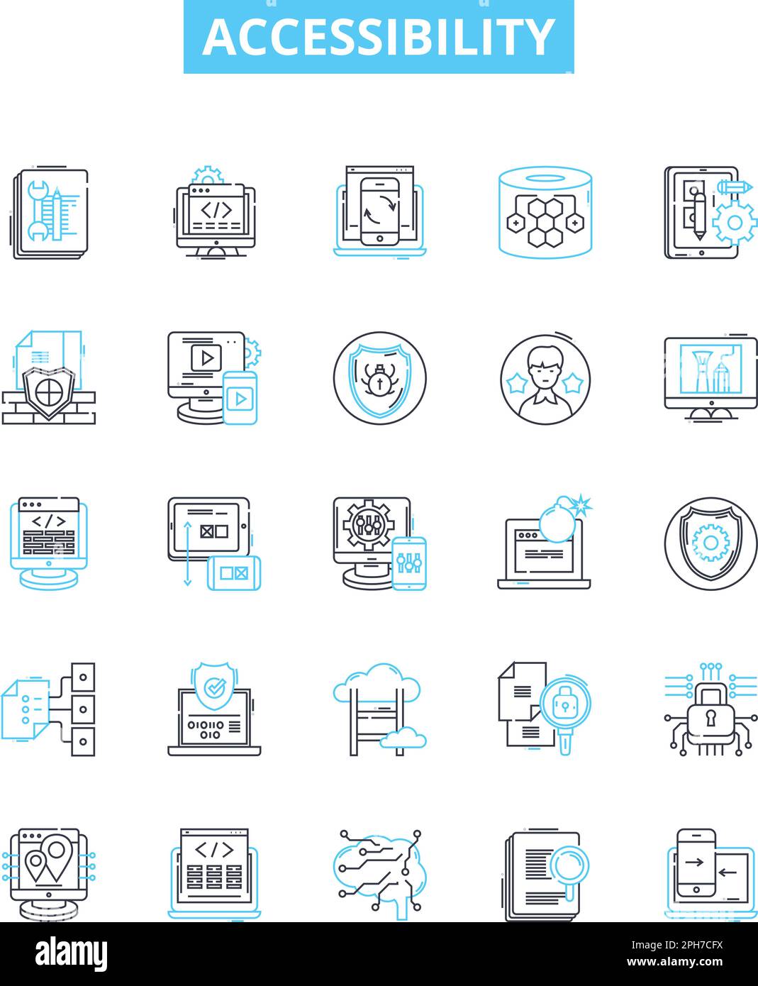 Accessibility vector line icons set. Accessible, Ease, Mobility, Aids, Adaptability ...