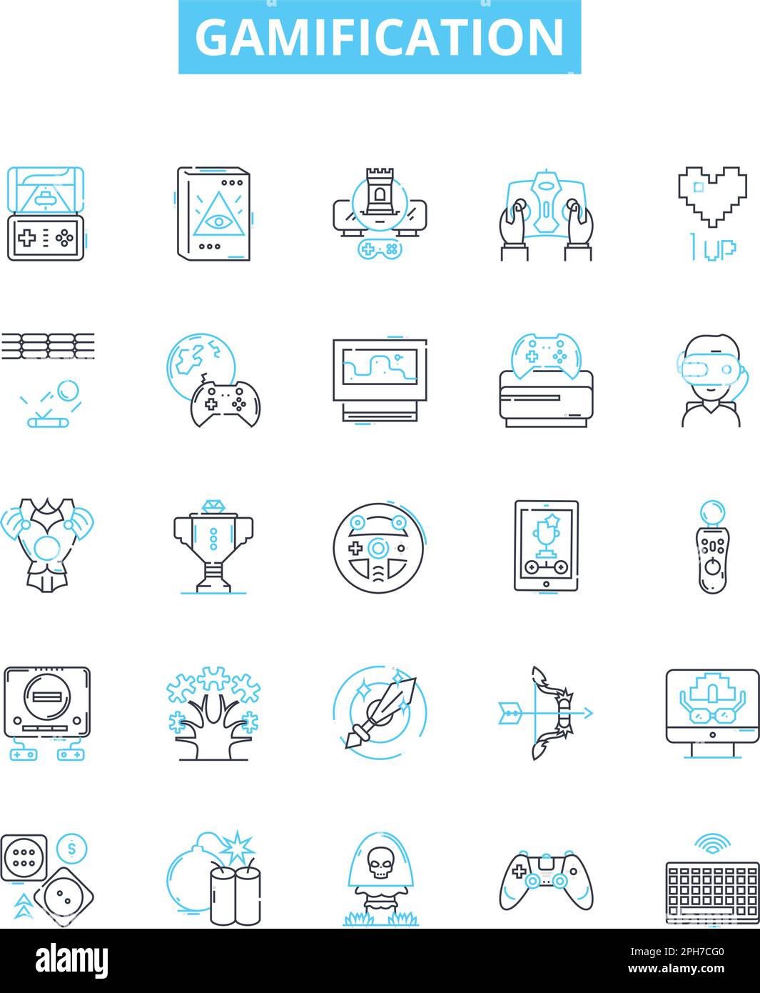 Gamification vector line icons set. Gamification, play, game ...