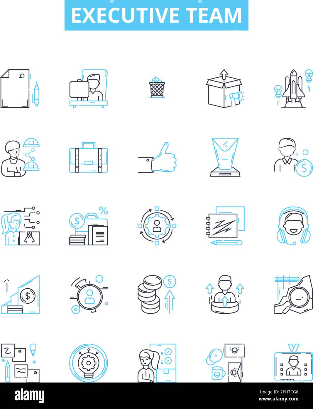 Executive team vector line icons set. Executive, Team, Leaders, Executives, Managers, Group ...