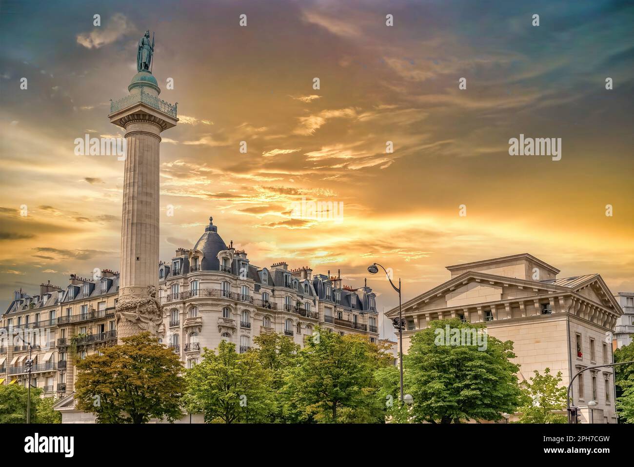 Paris, beautiful buildings and column, place de la Nation in the 11e ...