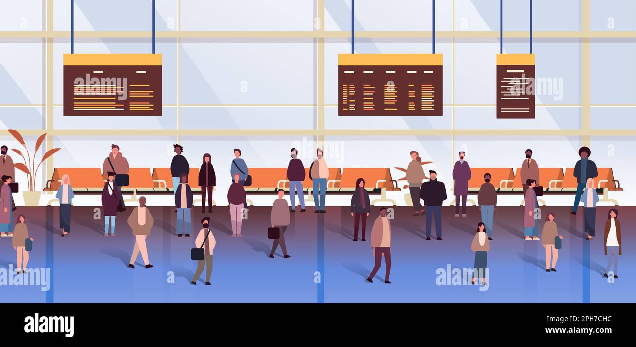 multiethnic people group mix race men women passengers at airport ...