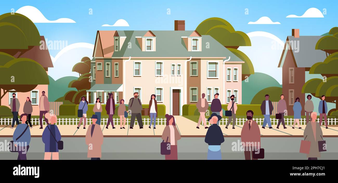 multiethnic people group walking outdoor mix race men women citizens ...