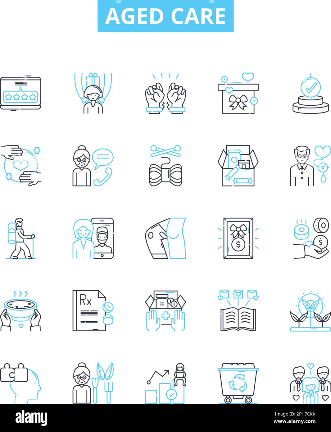 Aged care vector line icons set. Aging, Care, Elderly, Assisted, Supportive, Nursing, Retirement ...