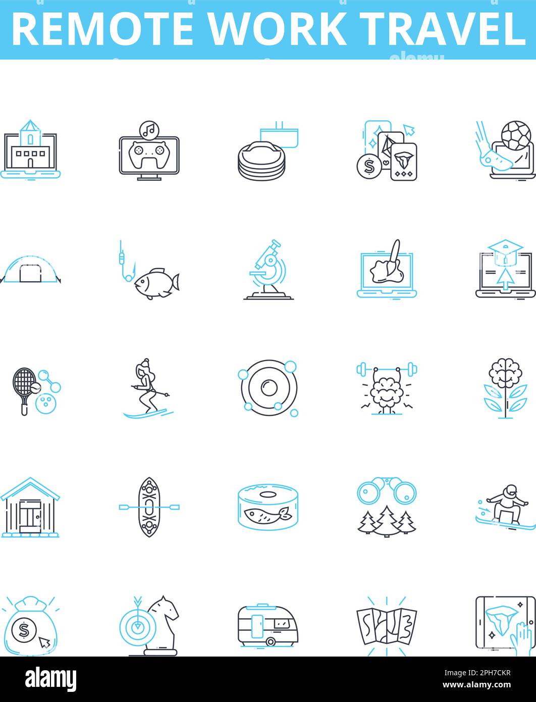 Remote work travel vector line icons set. Remote, Work, Travel, Remote-Work, Work-Travel ...