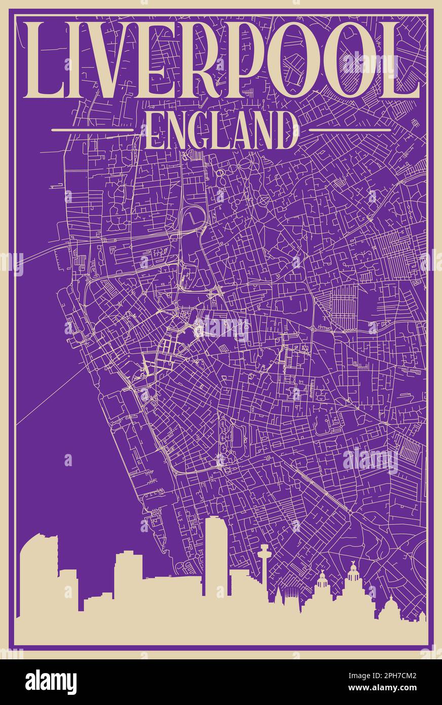 Road network poster of the downtown LIVERPOOL, UNITED KINGDOM Stock ...