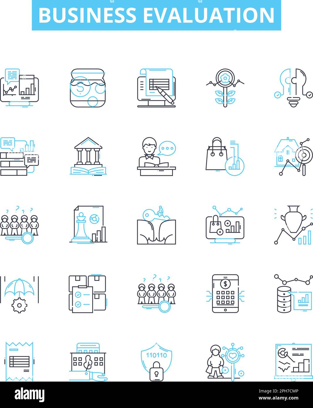 Business evaluation vector line icons set. Valuation, Analysis, Assess, Assessments, Review ...