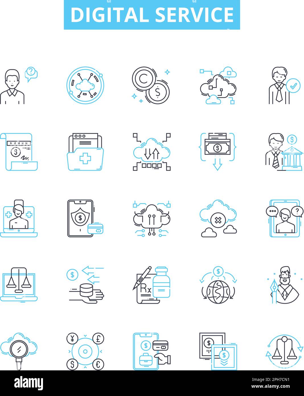 Digital service vector line icons set. Digital, Service, Online, Technology, Cloud, Portal ...