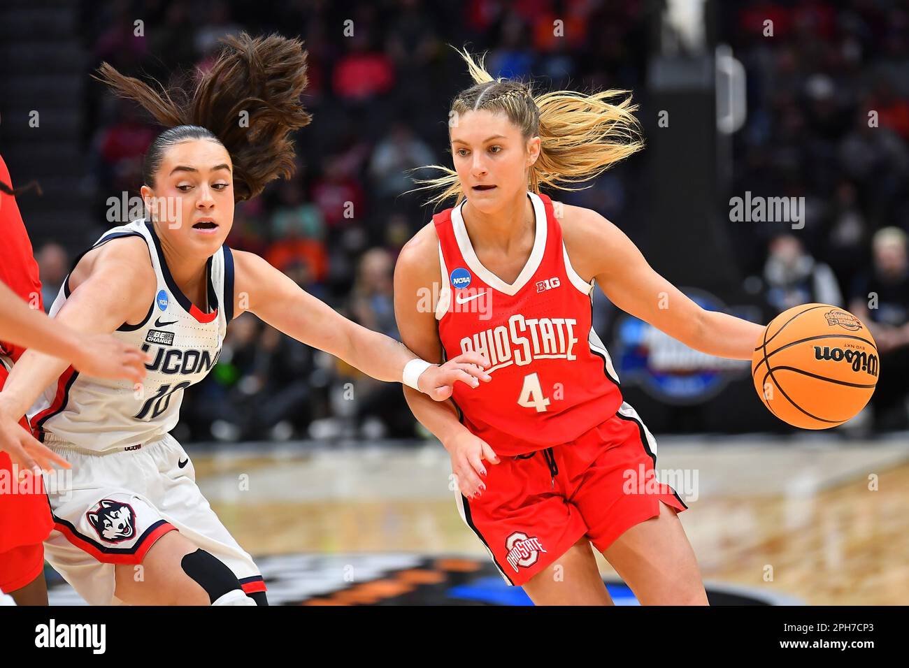 March 25, 2023: Ohio State Buckeyes guard Jacy Sheldon (4) drives the ...