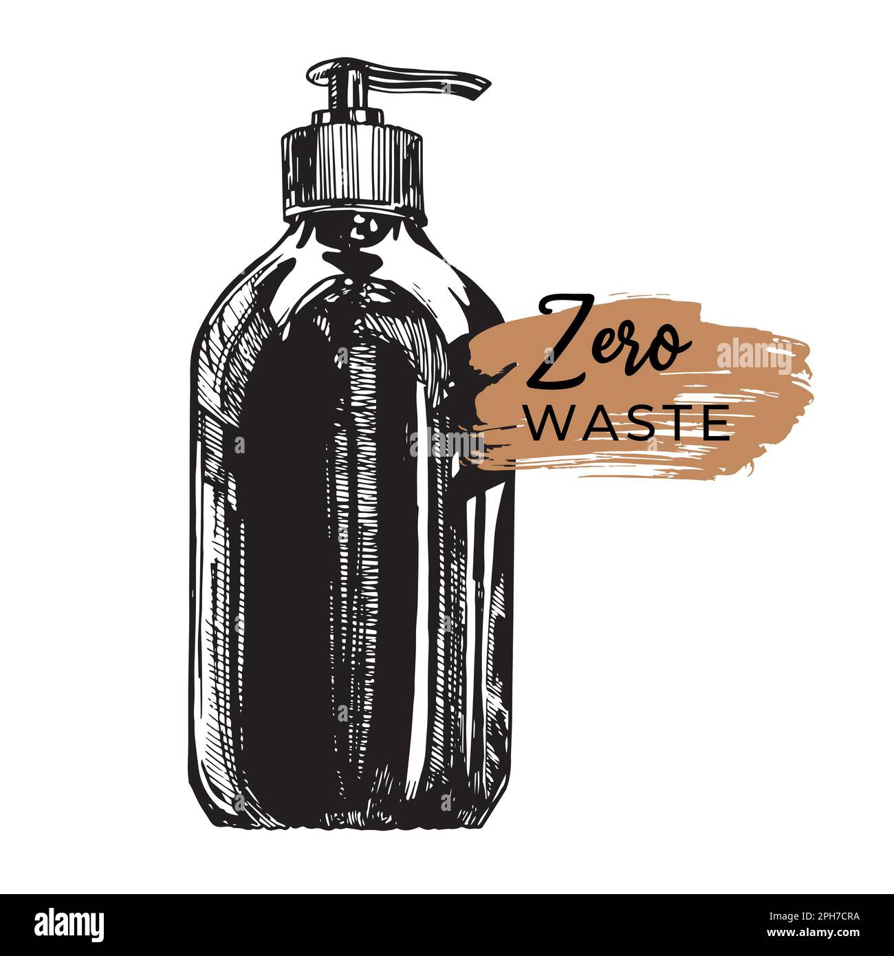 Brown soap dispenser sketch. Bathroom zero waste accessories, eco ...