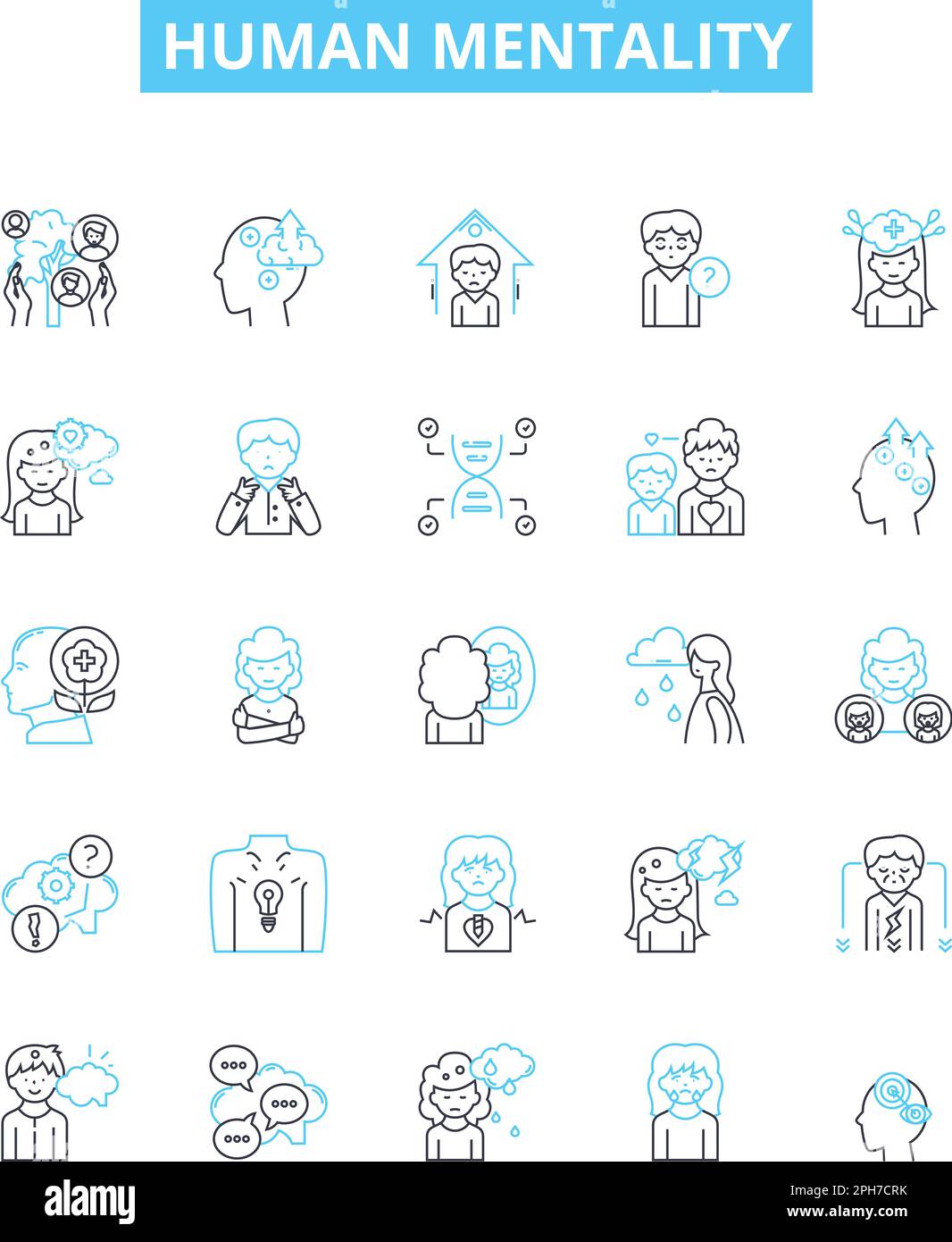 Human mentality vector line icons set. Mindset, Attitude, Perception ...