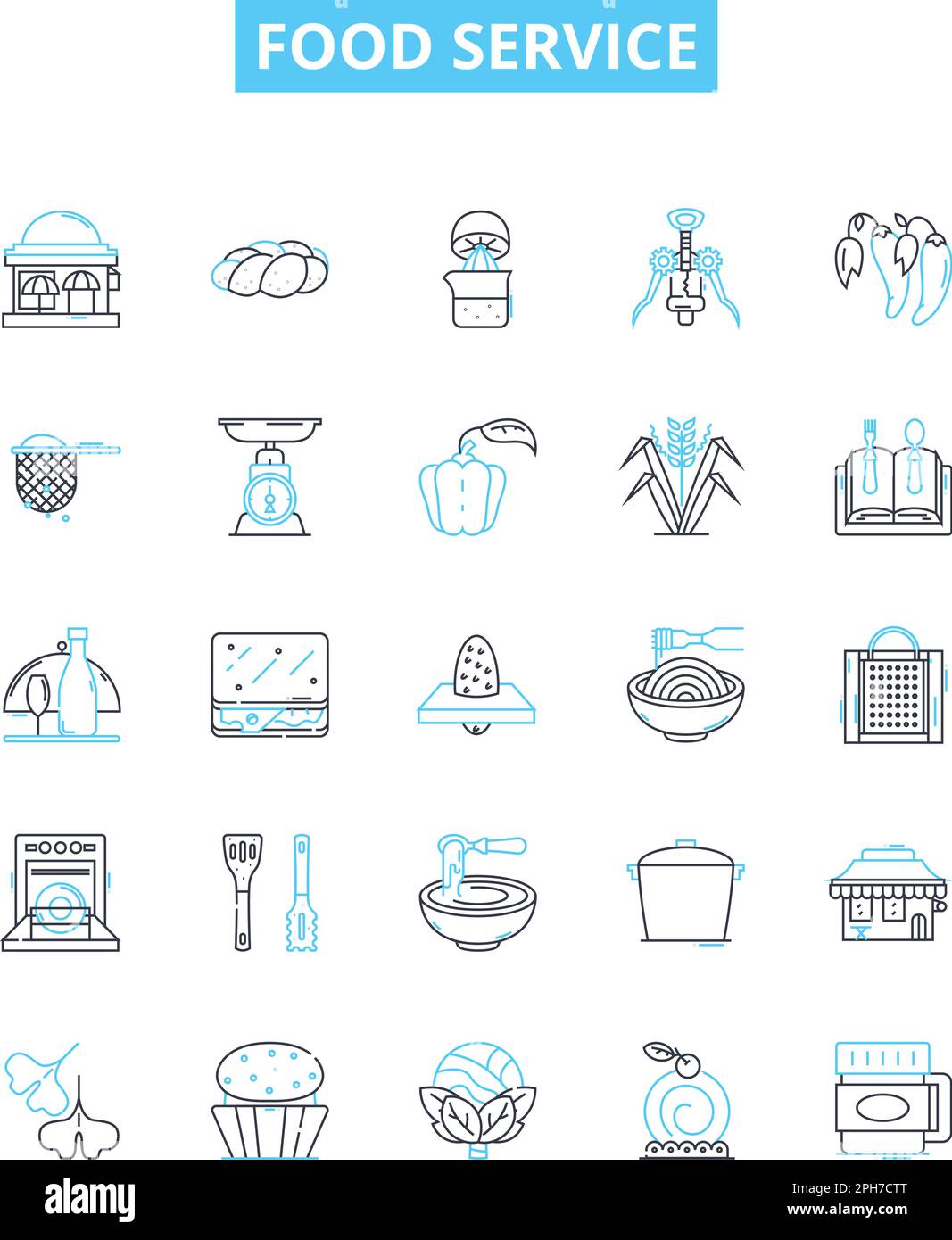 Food service vector line icons set. Catering, Dining, Banqueting, Cuisine, Takeaway, Restaurant ...