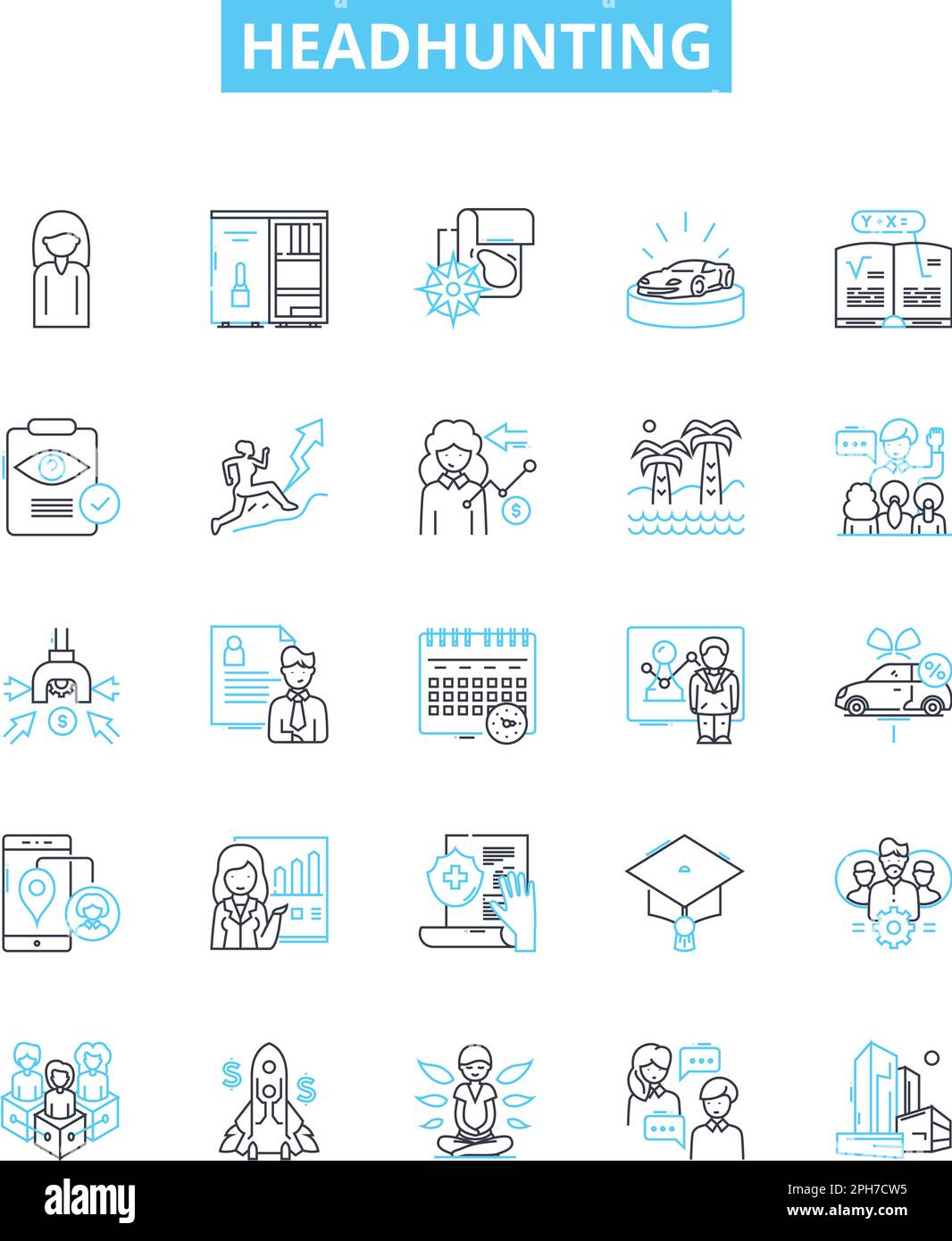 Headhunting vector line icons set. Recruiting, Hiring, Placement ...